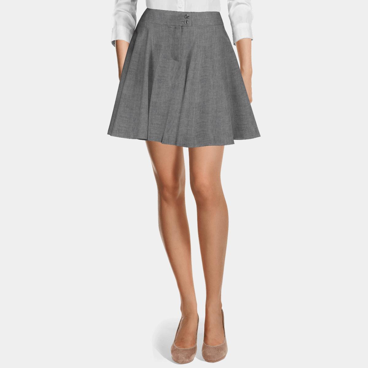 Iron gray linen high waisted short flared Skirt | Sumissura