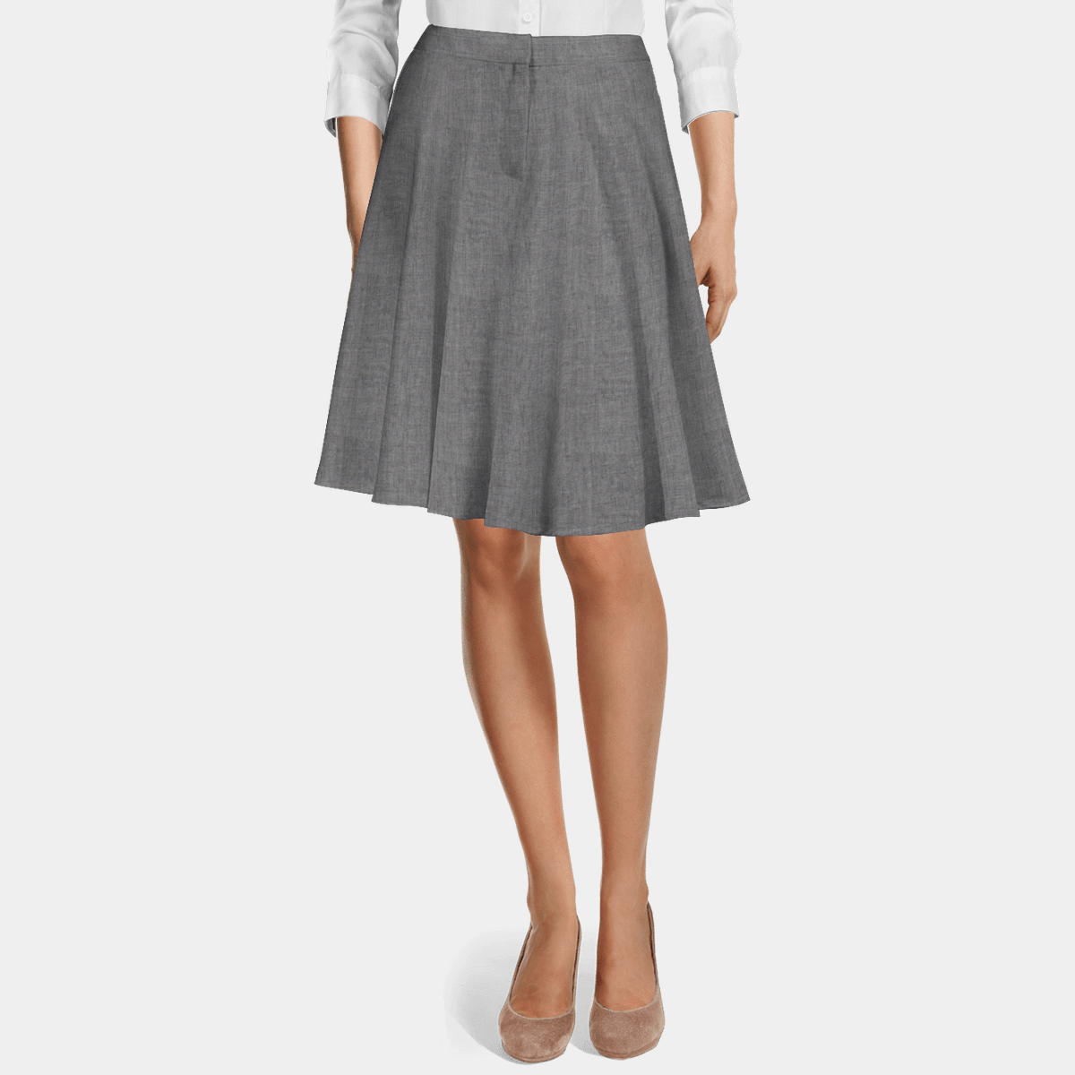 Iron gray linen high waisted flared Skirt | Sumissura