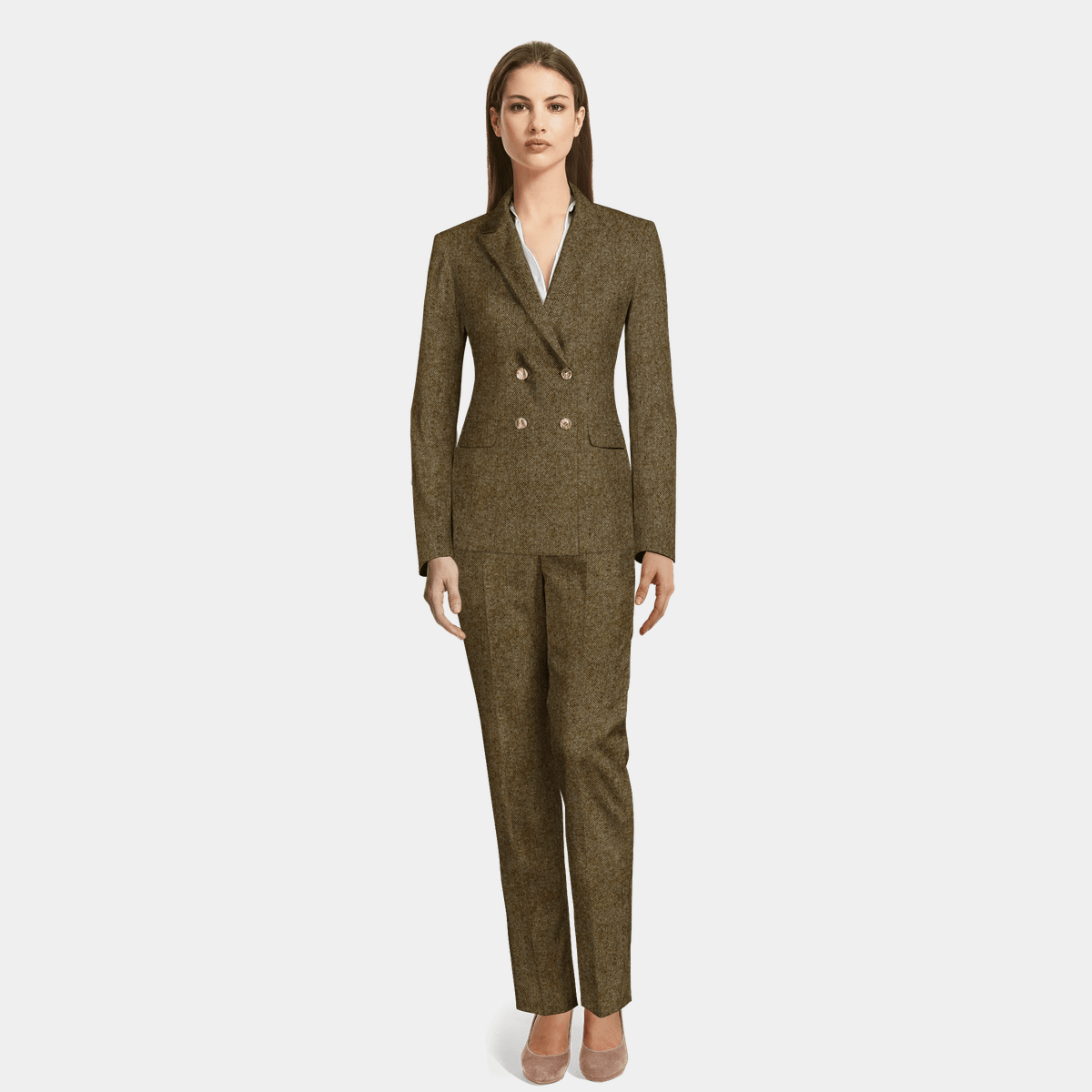 Brown double breasted Tweed Pant Suit | Sumissura