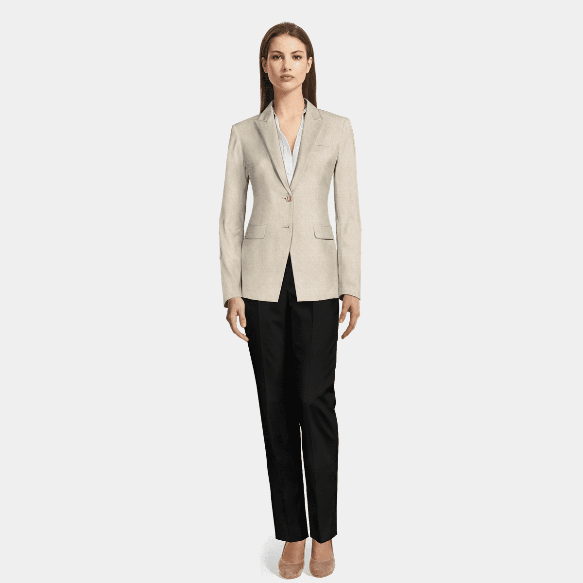 Cream and black linen Suit Set with peak lapels | Sumissura