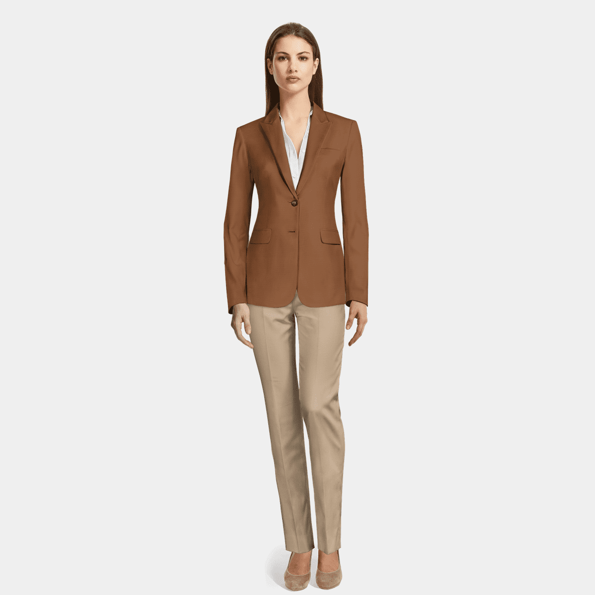 Copper and dark beige Suit Set with peak lapels