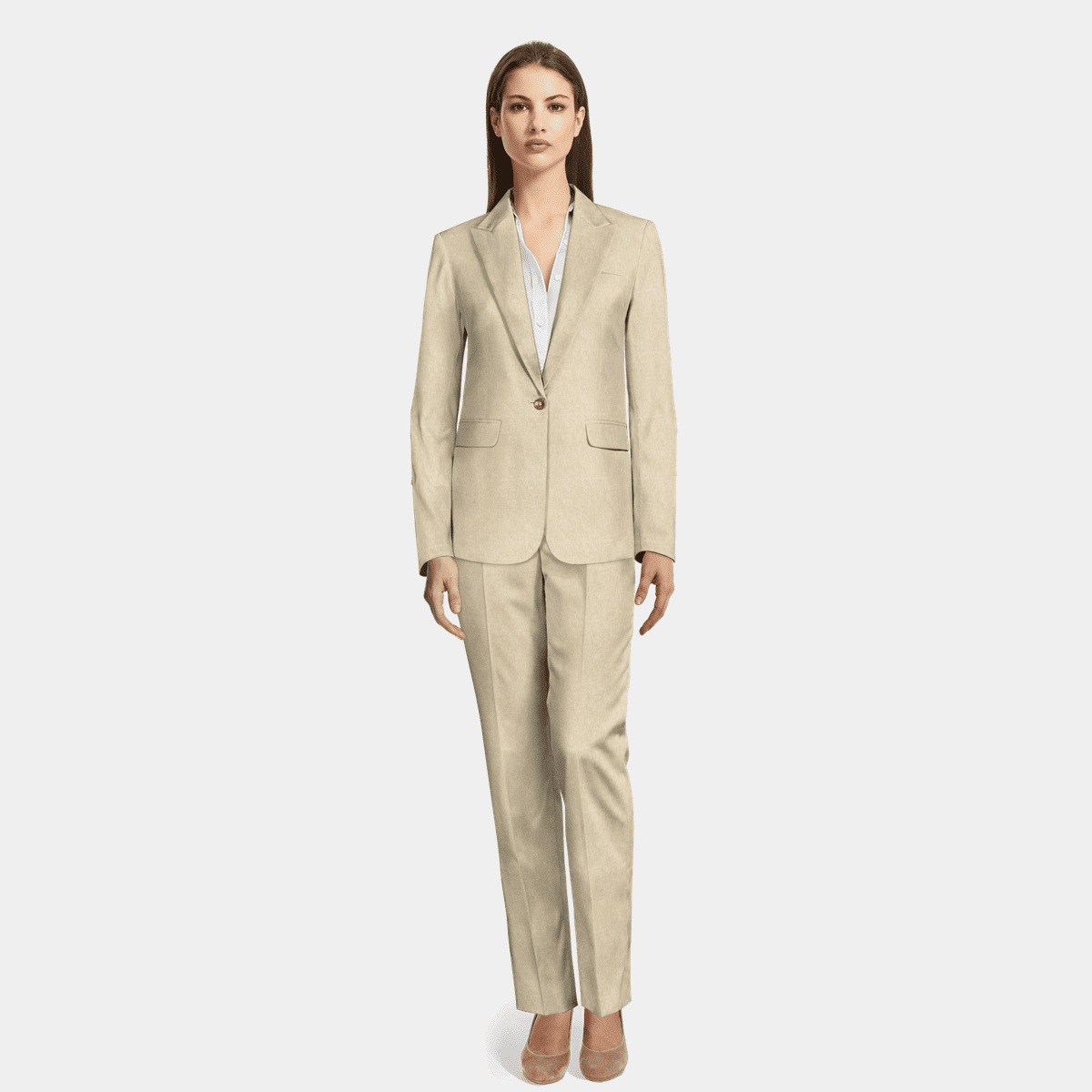 Dark Beige linen Woman Suit with peak lapels | Sumissura