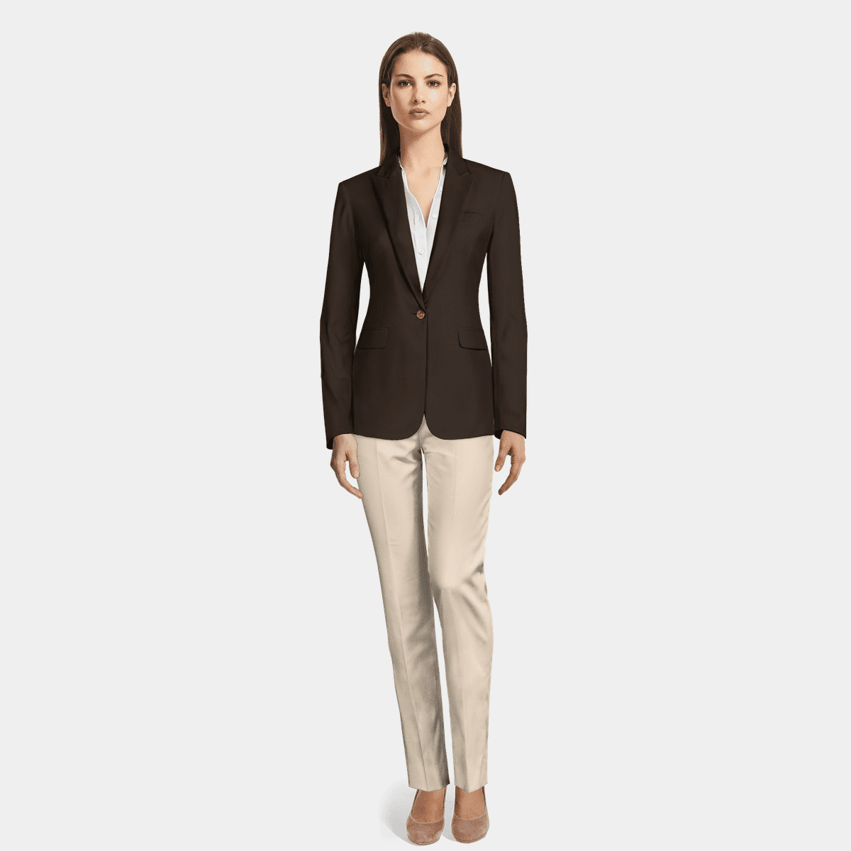 Chocolate brown and cream Suit Set with peak lapels