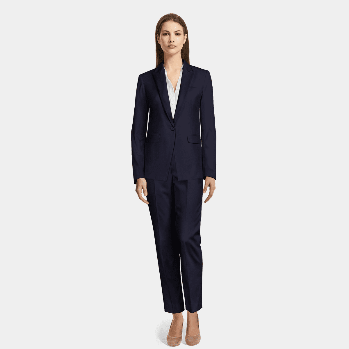 Traje pantalón pitillo Azul de lana con solapa en pico | Sumissura
