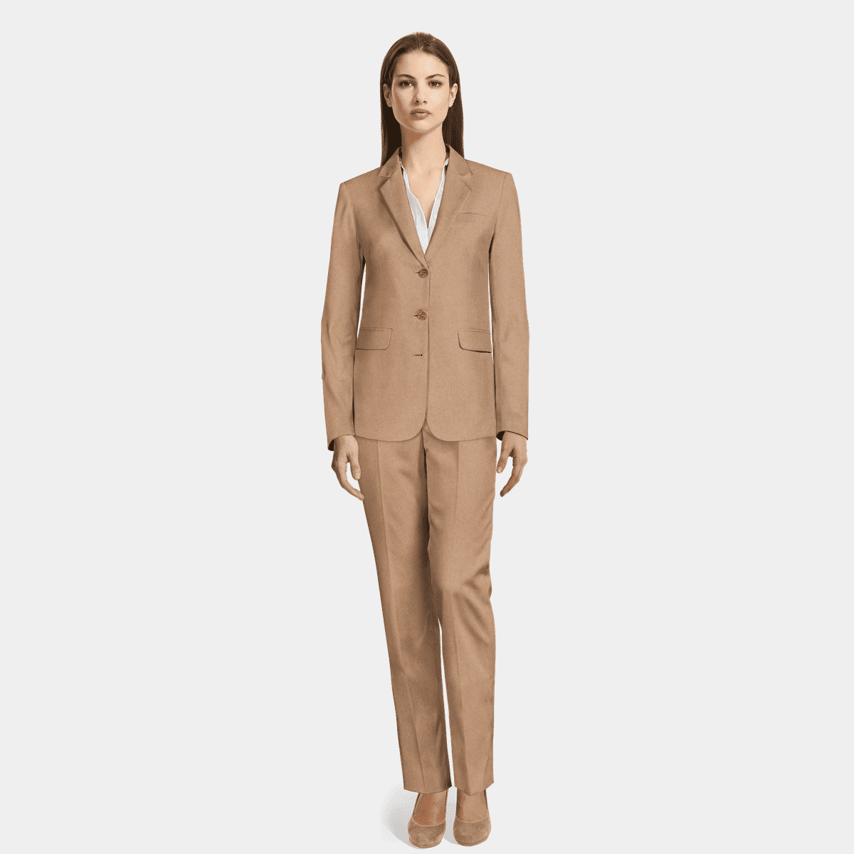 Camel 3 button flannel Woman Suit - relaxed fit | Sumissura