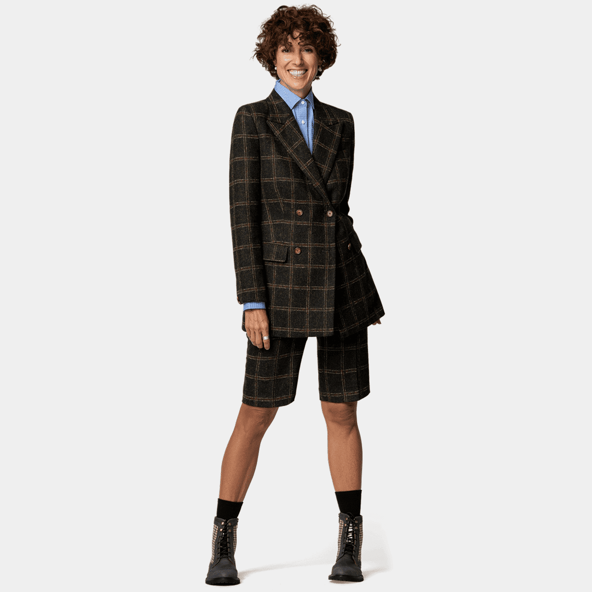 Green Double Breasted Plaid Tweed Bermuda Suit Sumissura