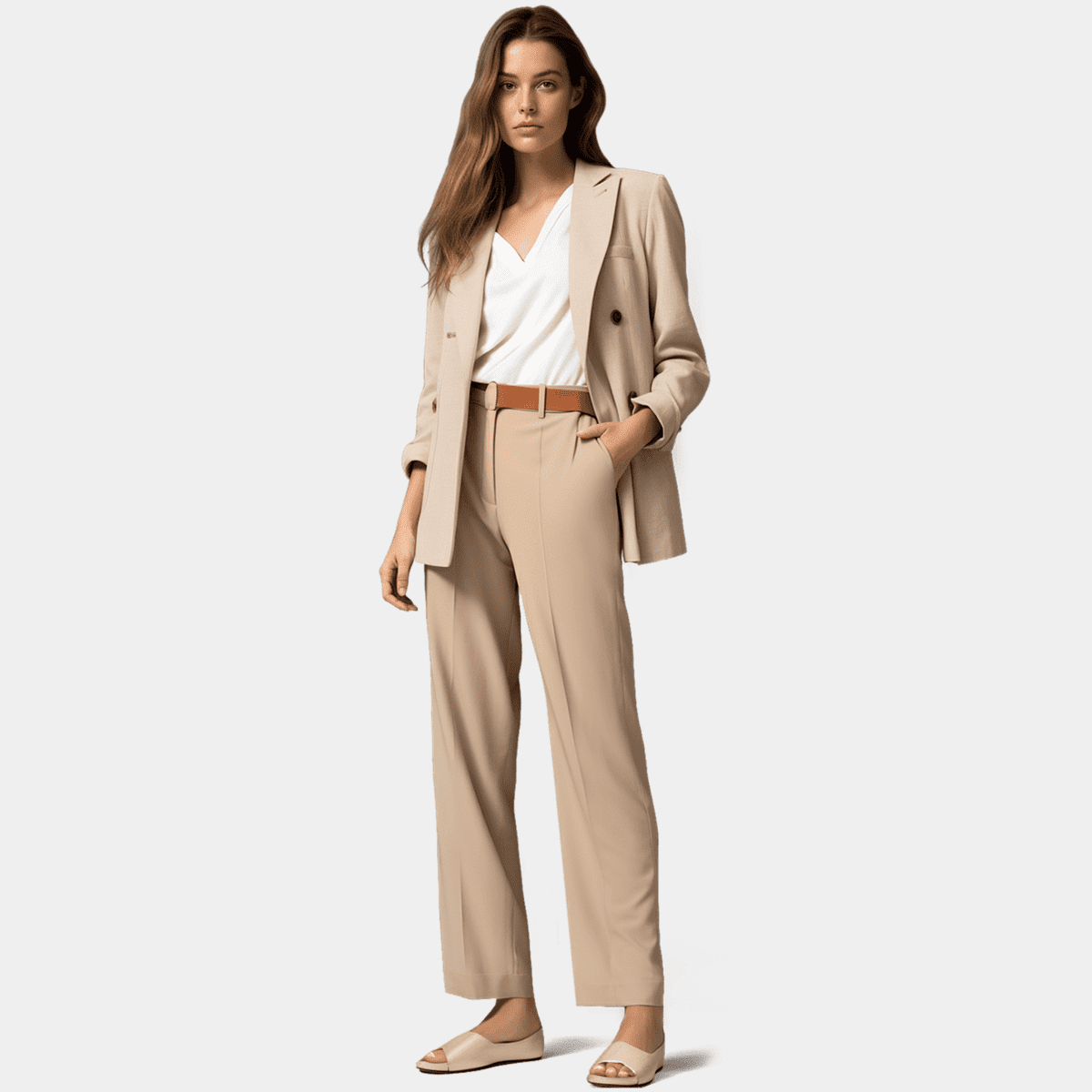Beige double breasted stretch Woman Suit