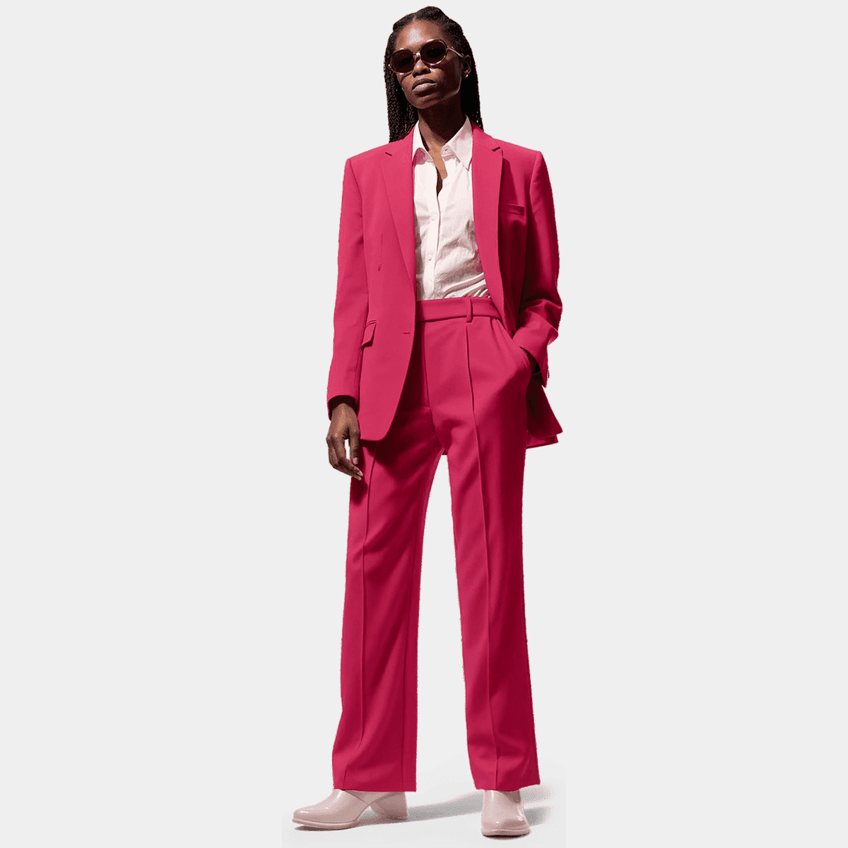 Fuchsia linen Wide Leg Pant Suit | Sumissura