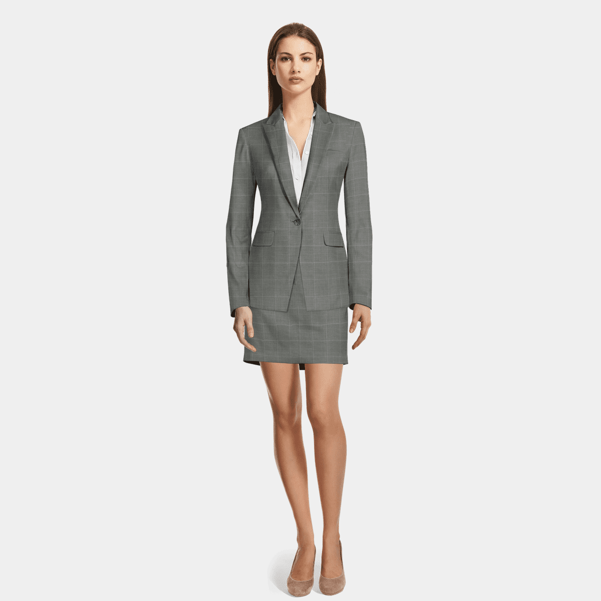 Traje Mini Falda Gris Medio A Cuadros Sumissura