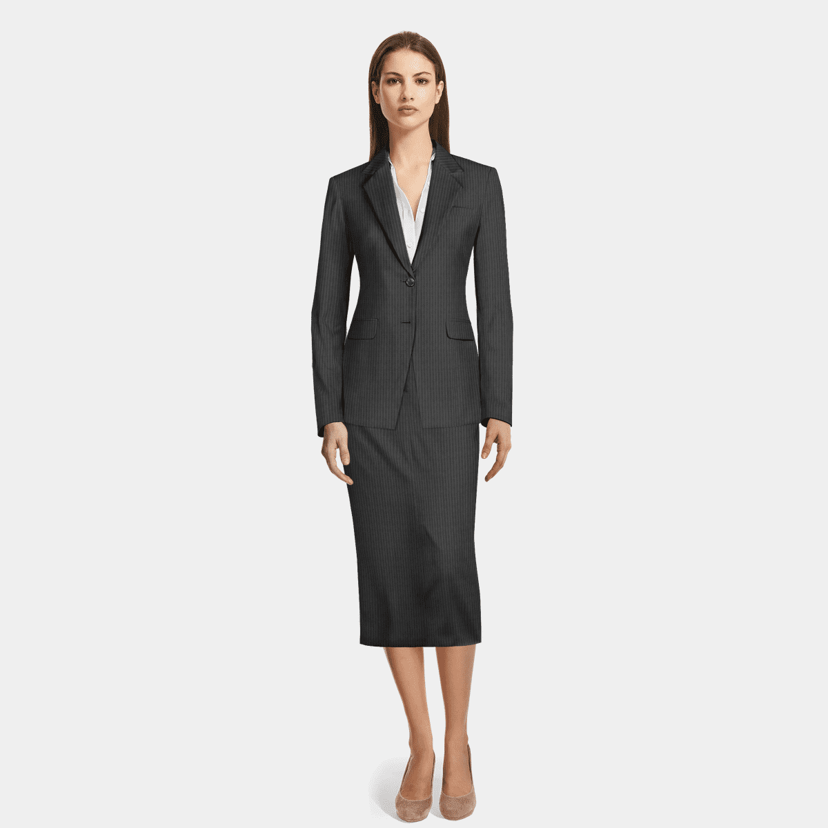 Charcoal striped wool blend midi Skirt Suit | Sumissura