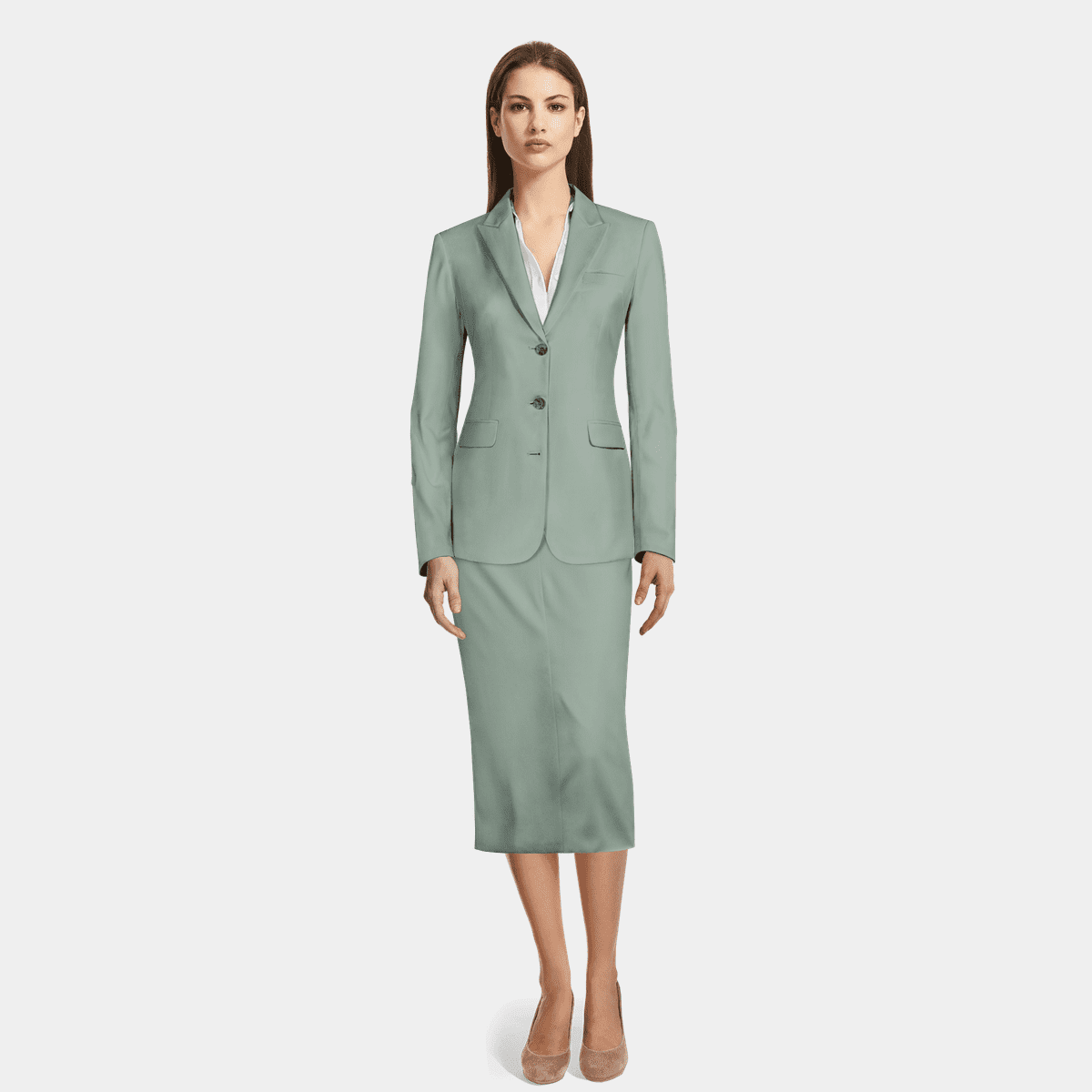 Dusty Blue 3-button midi stretch Skirt Suit with peak lapels | Sumissura