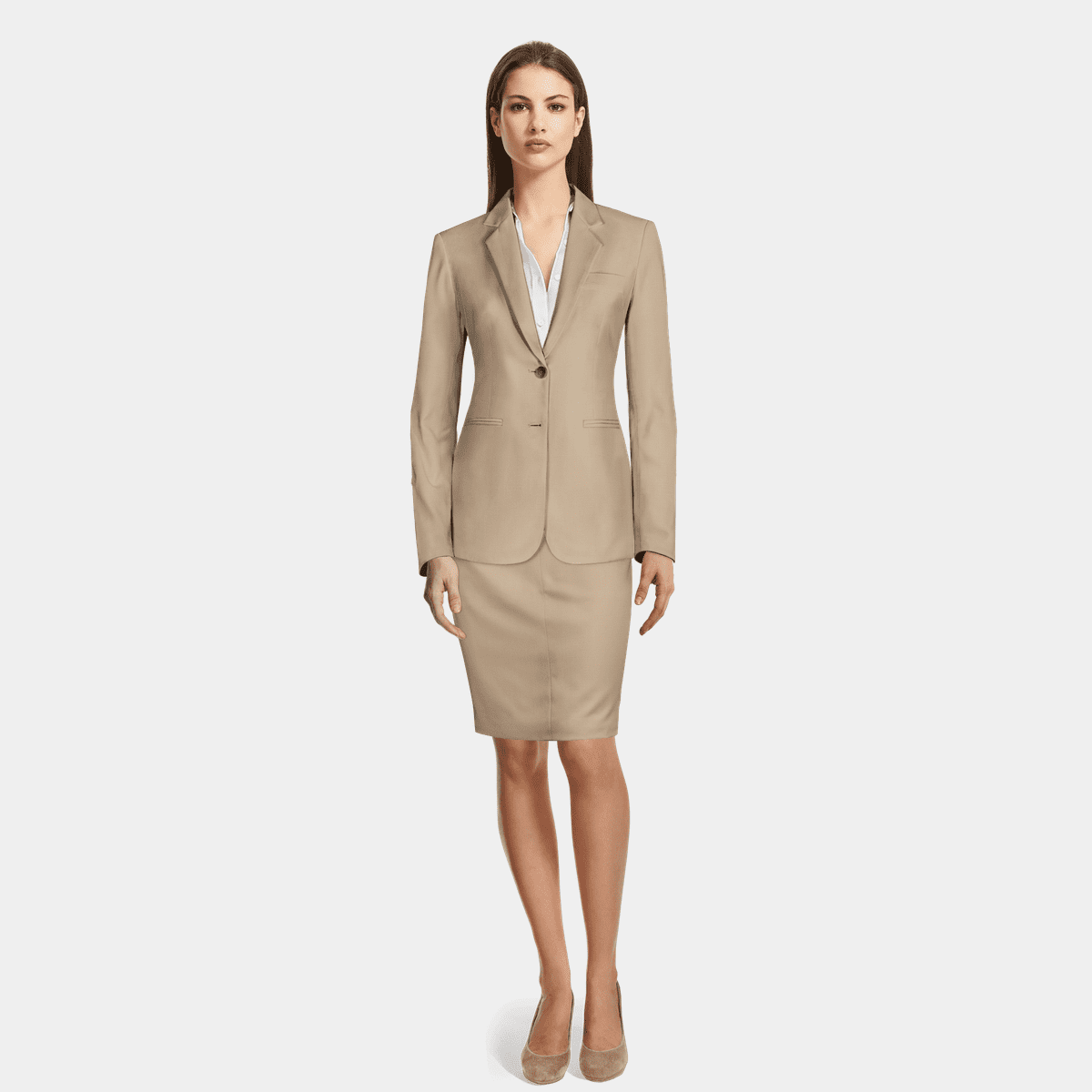 Dark Beige polyester-rayon Skirt Suit | Sumissura