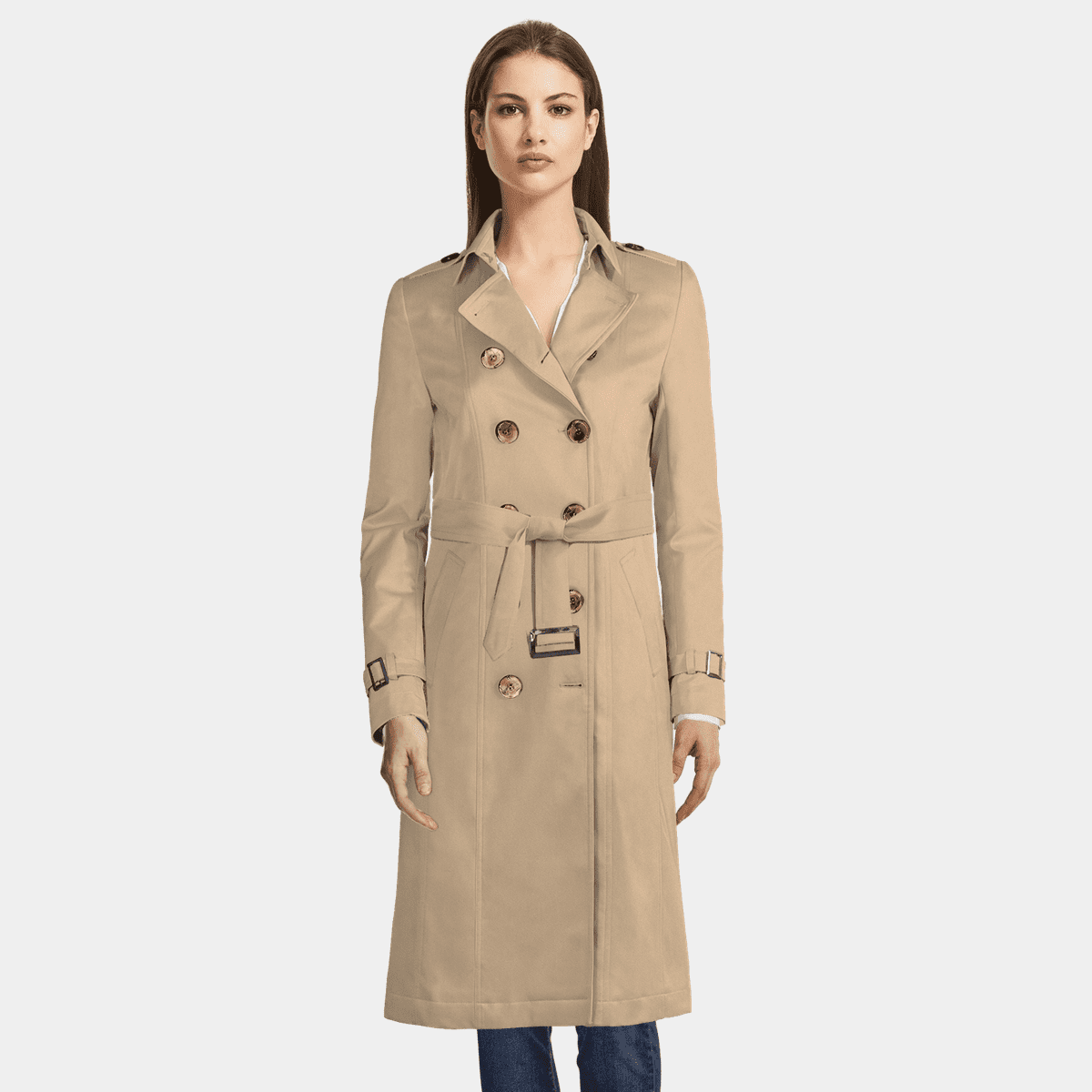 Straight cut Camel Long Trench Coat | Sumissura