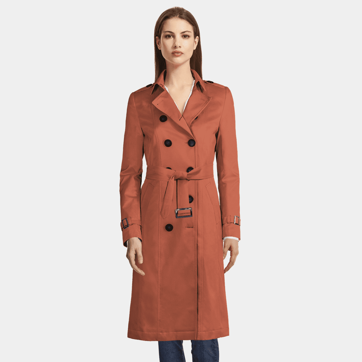 Red Above Knee Trench Coat