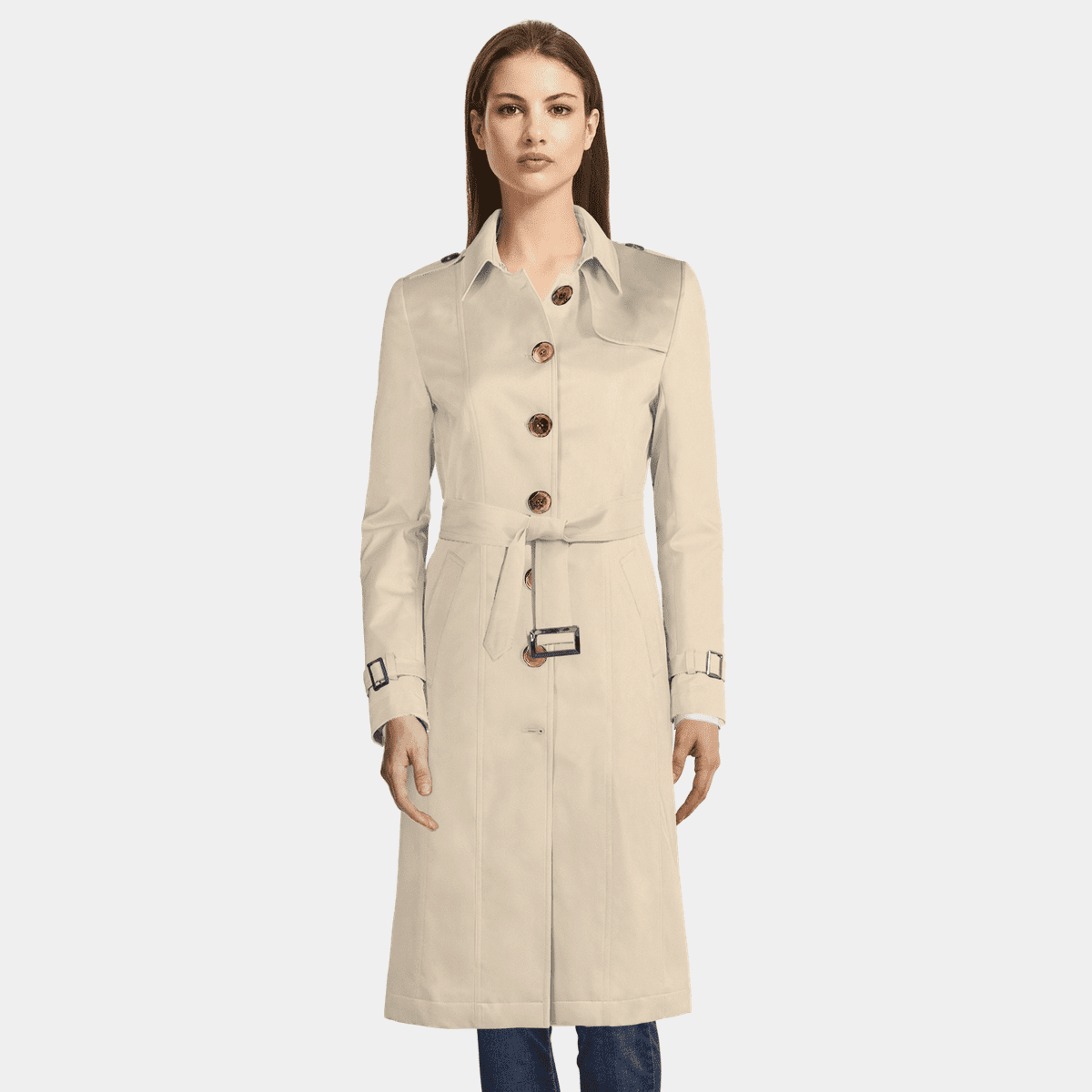 Cream Above Knee single-breasted Trench Coat | Sumissura