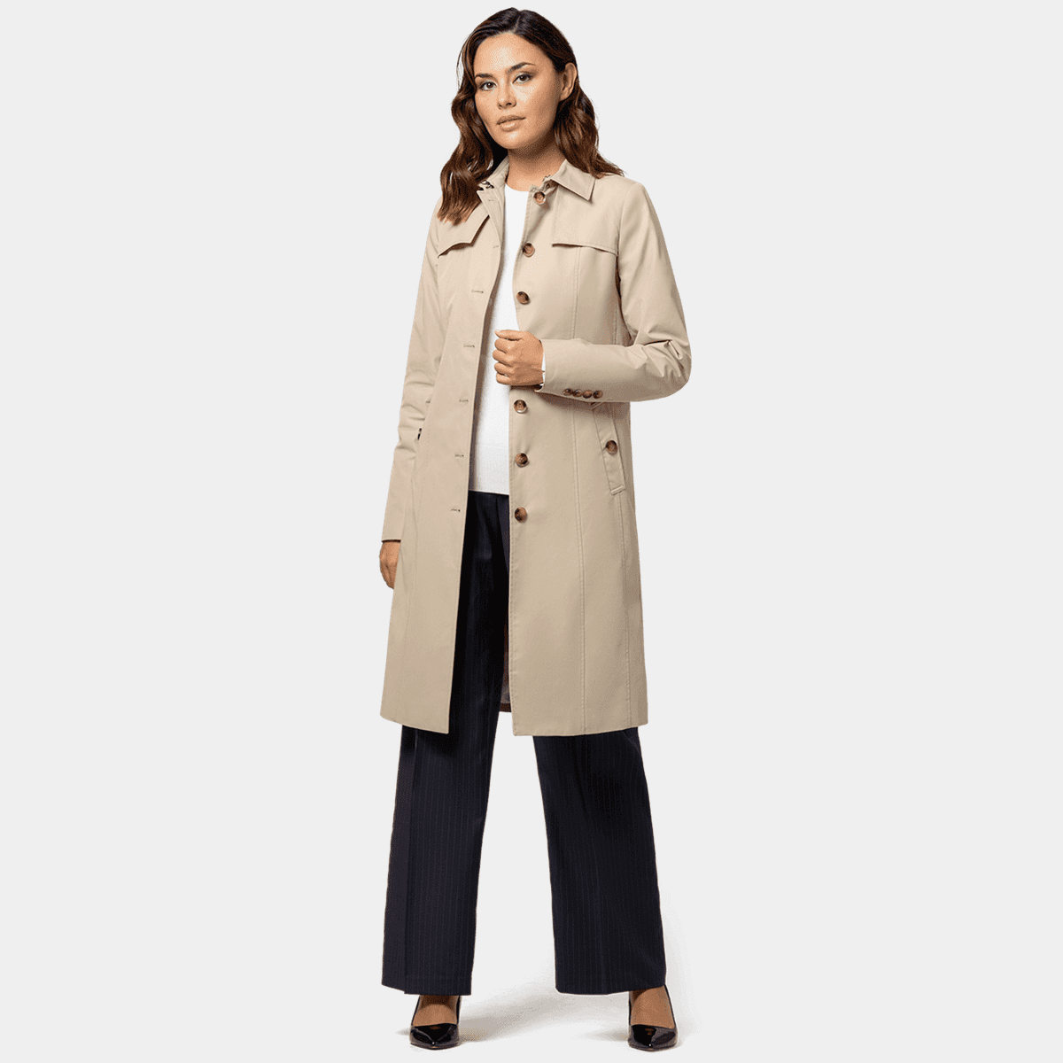 Straight cut Camel Long single-breasted Trench Coat | Sumissura