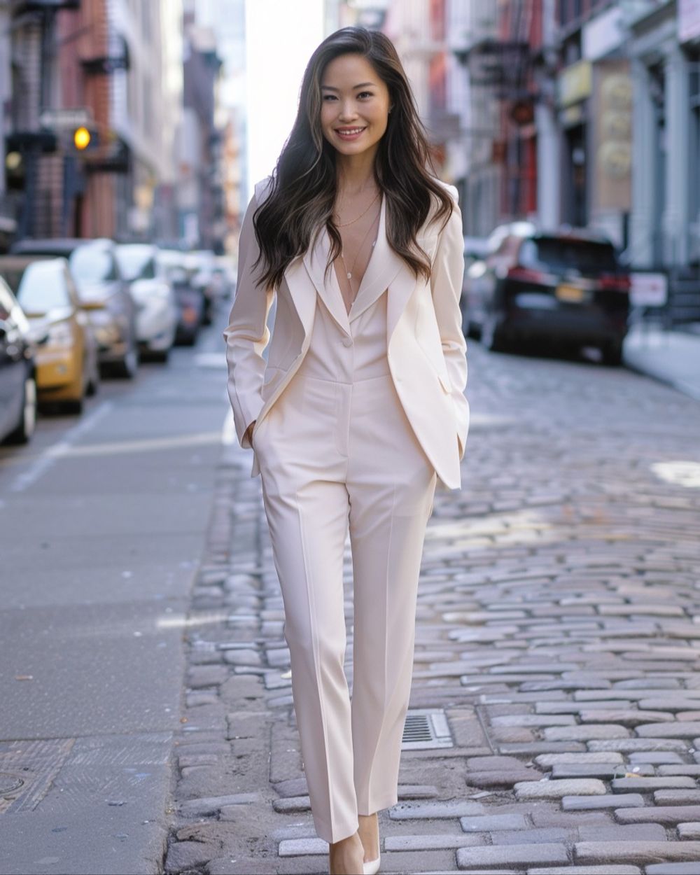 Costume Sur Mesure Vanille pour Conférence d'Affaires