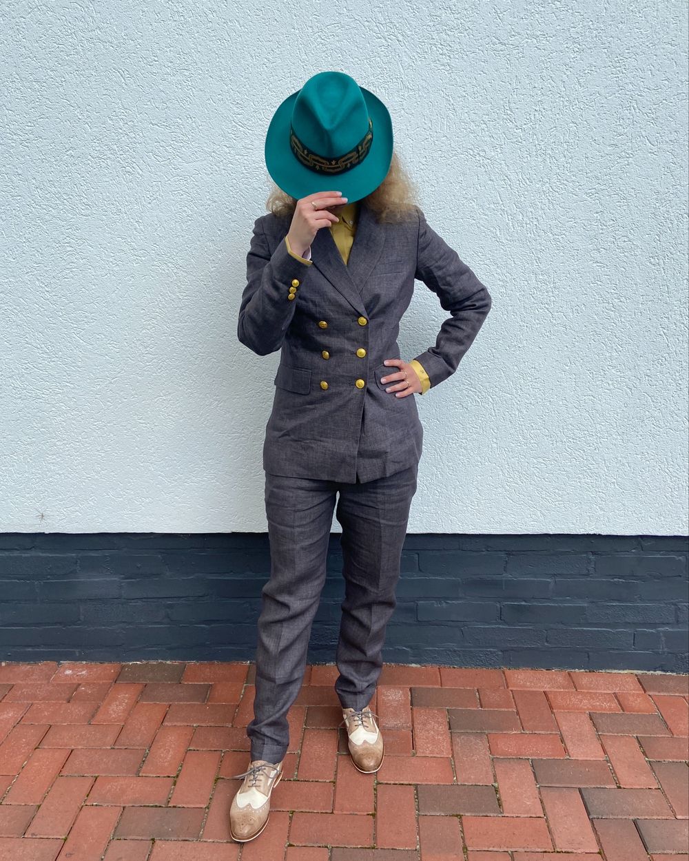 Yellow french cuff button down linen-cotton Shirt with contrasted cuffs ...