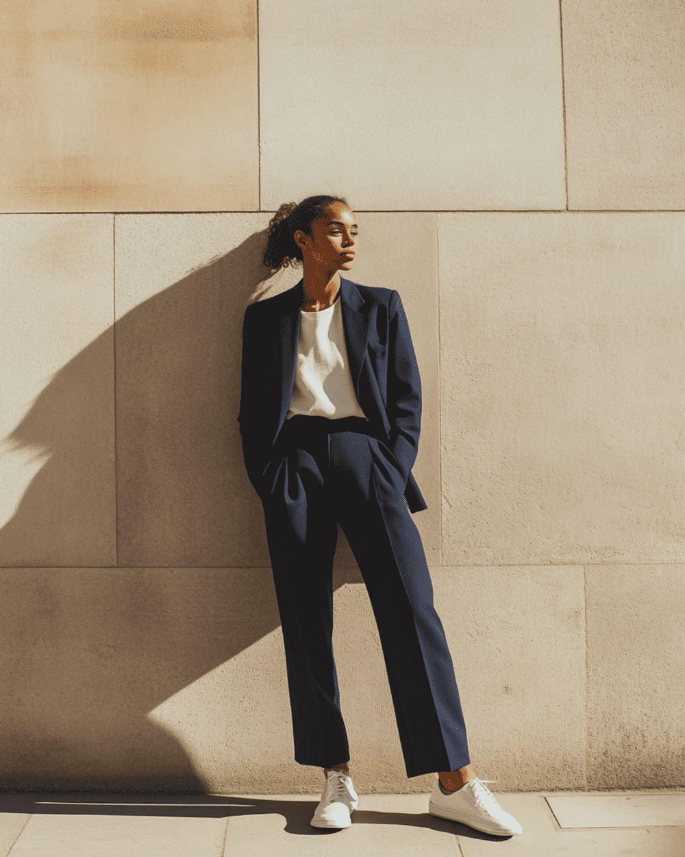 Navy Power Suit & Sneakers: Business Meets Effortless Cool | Sumissura