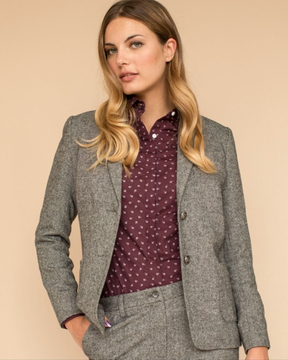 Light gray donegal tweed short Blazer | Sumissura