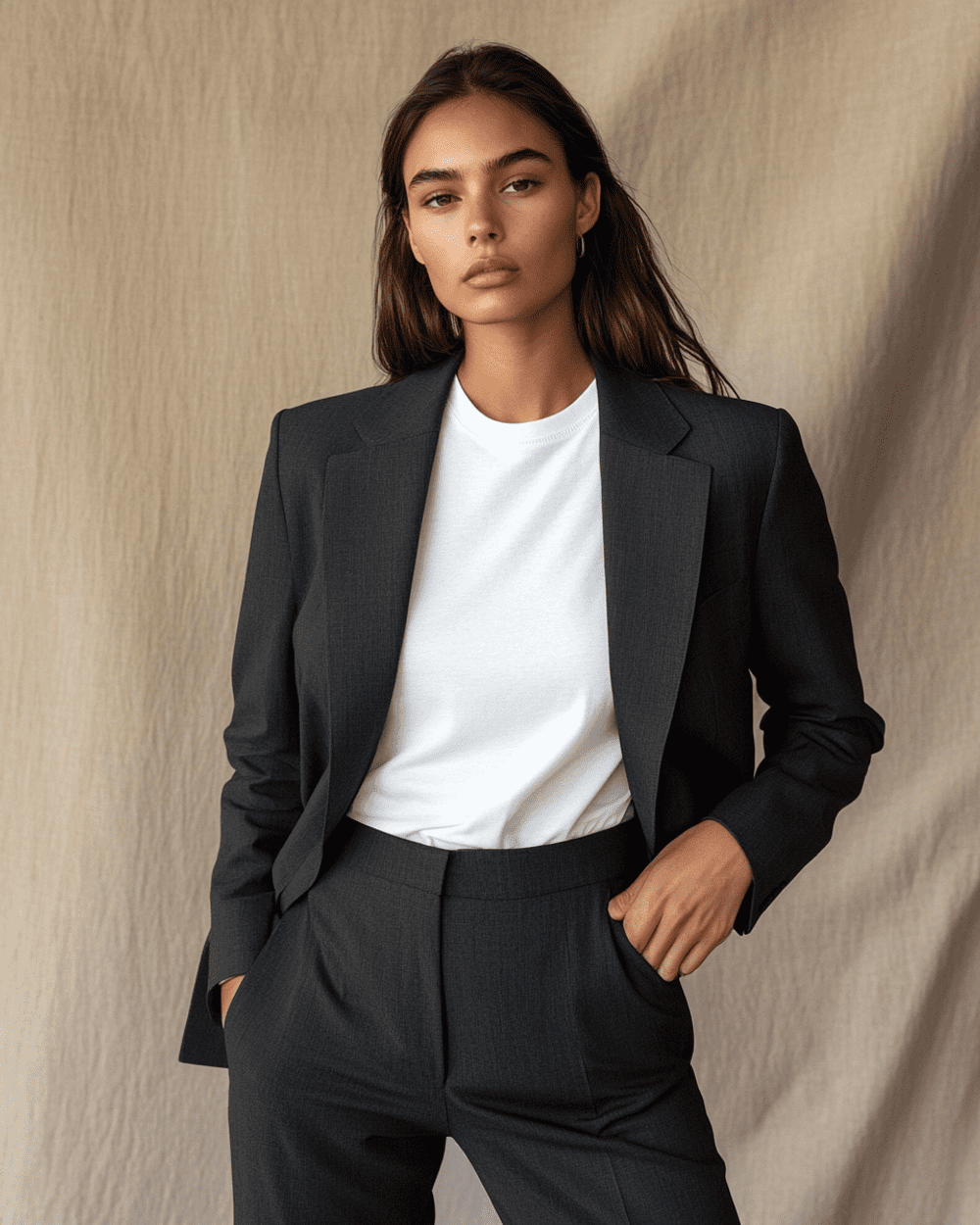Charcoal Gray Suit with White T-Shirt | Sumissura