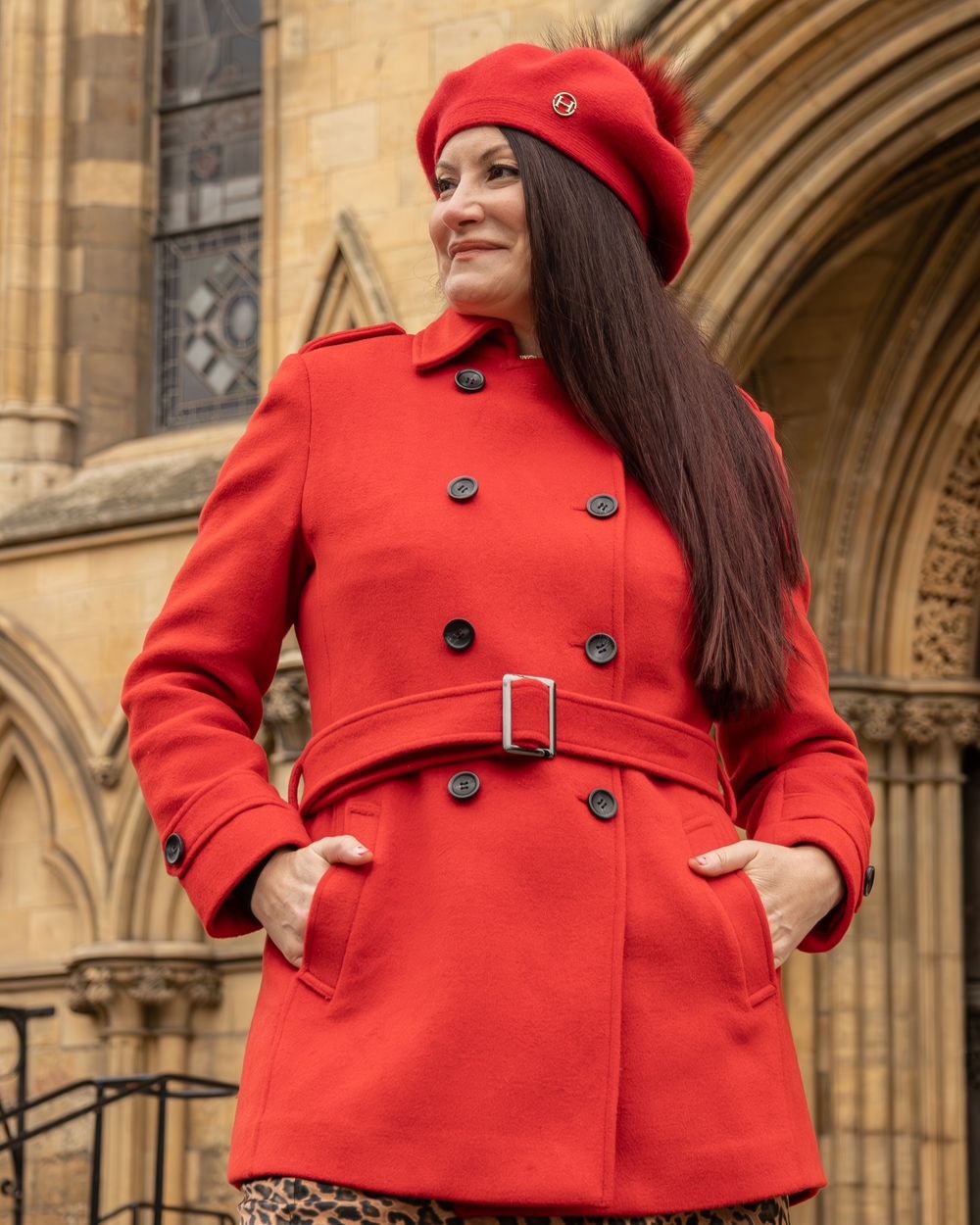 Long intense red Double Breasted Coat with wide lapels | Sumissura