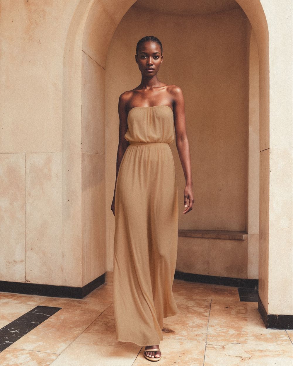 Strapless Sand Maxi Dress | Sumissura
