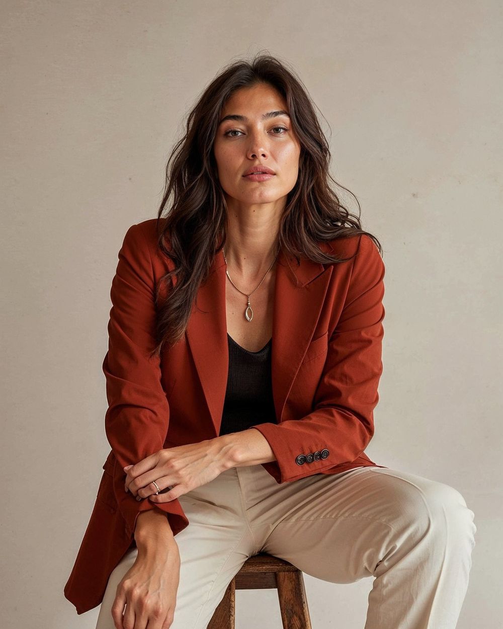 Rust-Colored Blazer with Cream Trousers | Sumissura