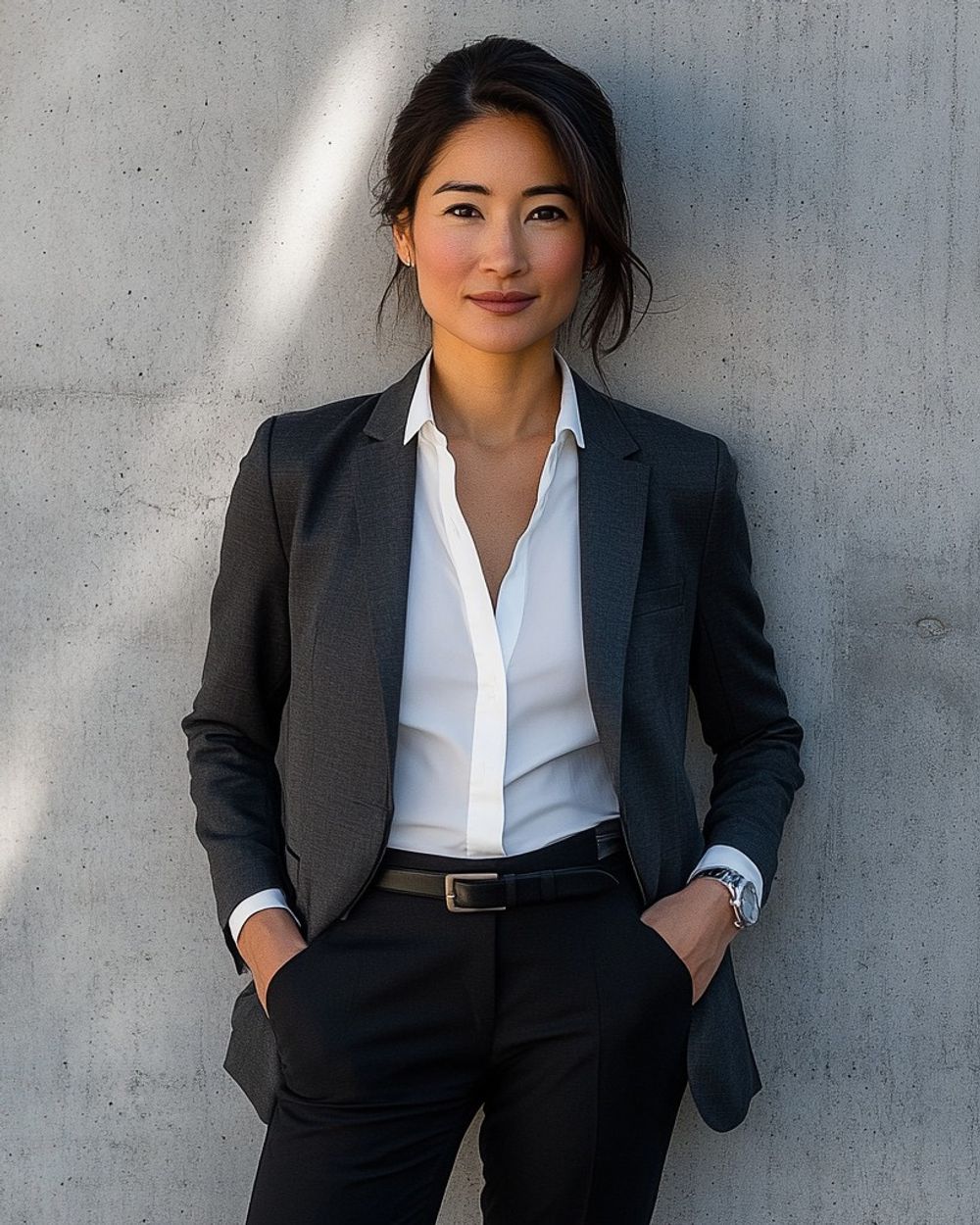 Camel Blazer with Black Turtleneck and Charcoal Trousers | Sumissura