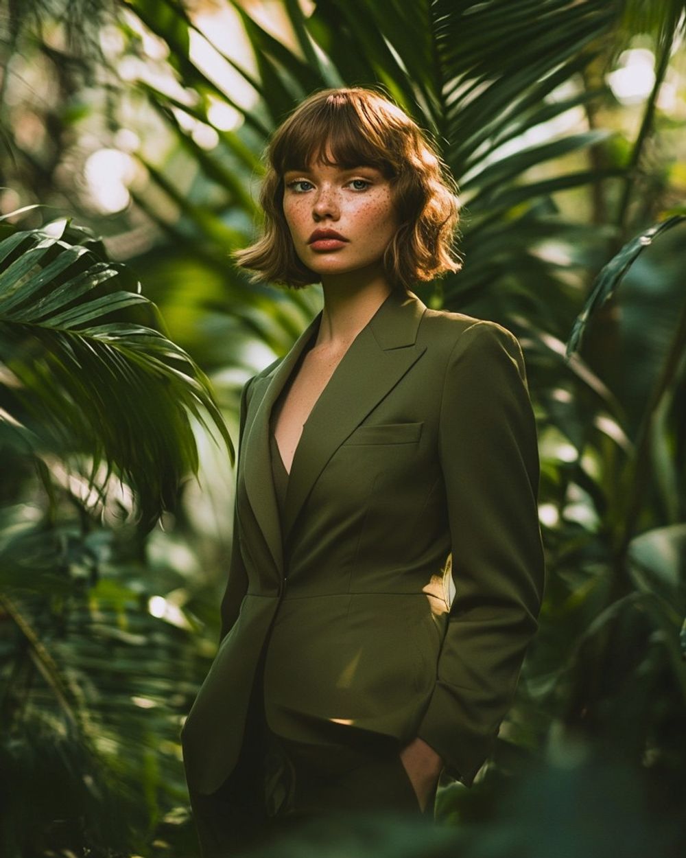 Olive Green Suit with Deep V Blazer
