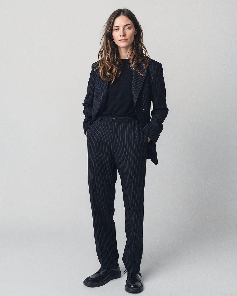 Navy Pinstripe Suit with Ivory Turtleneck | Sumissura