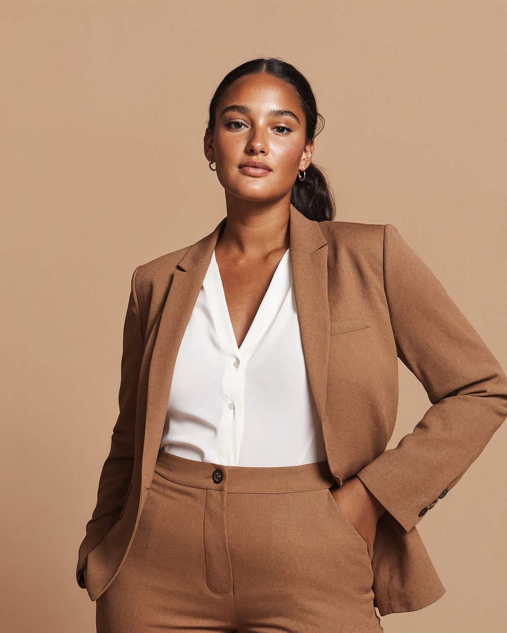 Black Pinstripe Suit with Open-Collar White Shirt | Sumissura