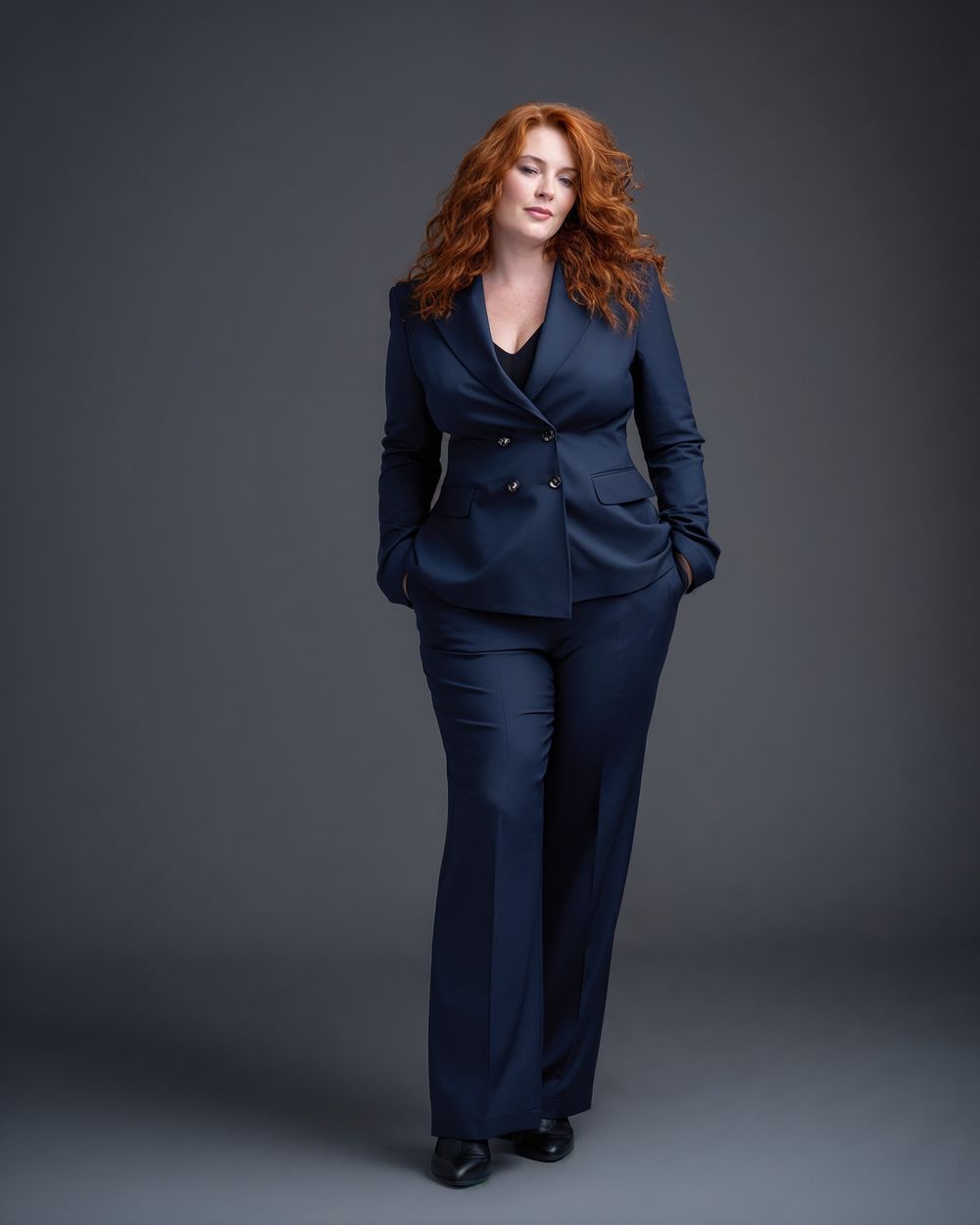 Steel Blue Double-Breasted Suit with Black Top | Sumissura