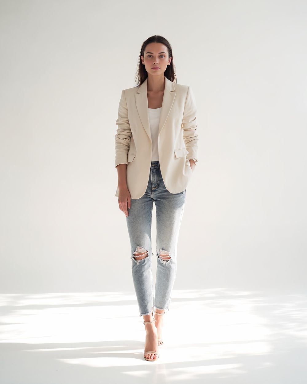 Plus Size White Round Lapel Blazer | Sumissura