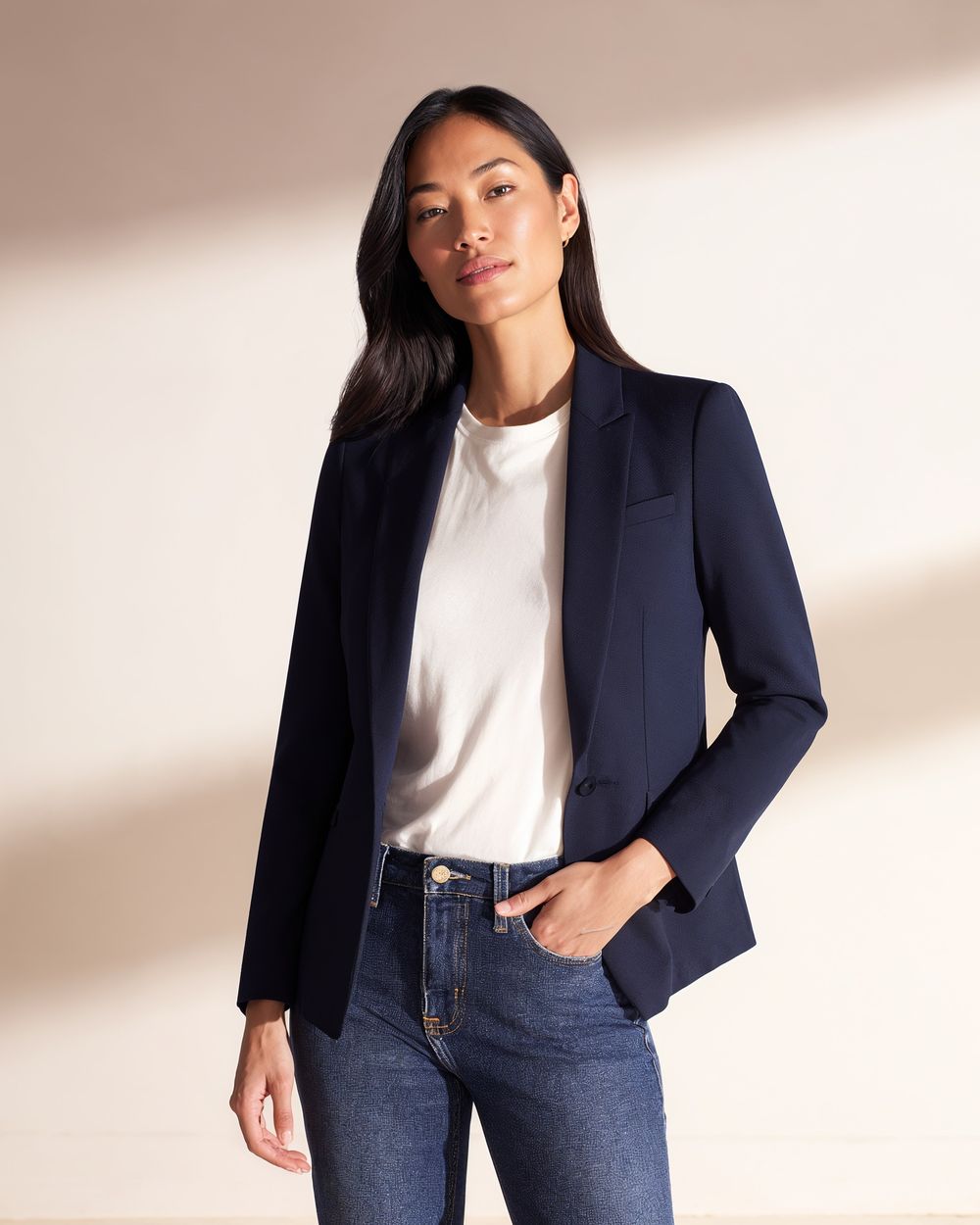 Navy Blazer with Black Tee and Blue Jeans | Sumissura