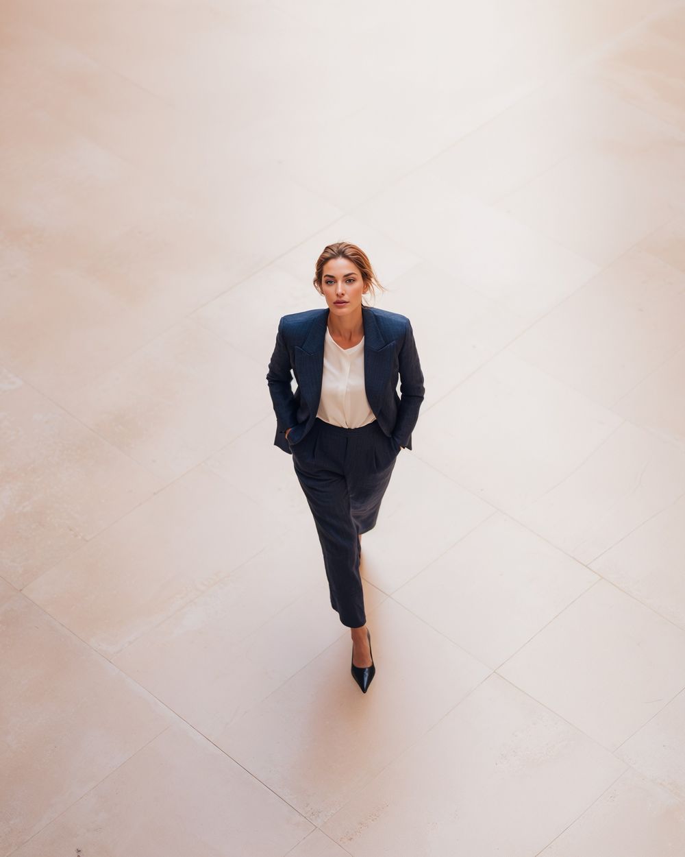 Ivory And Navy Blue Suit