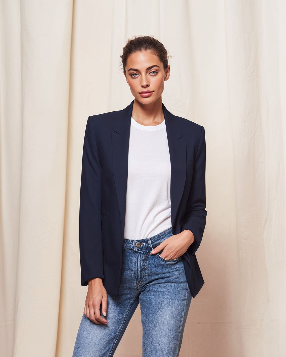 Blazer Bleu Marine avec Pantalon Large | Sumissura