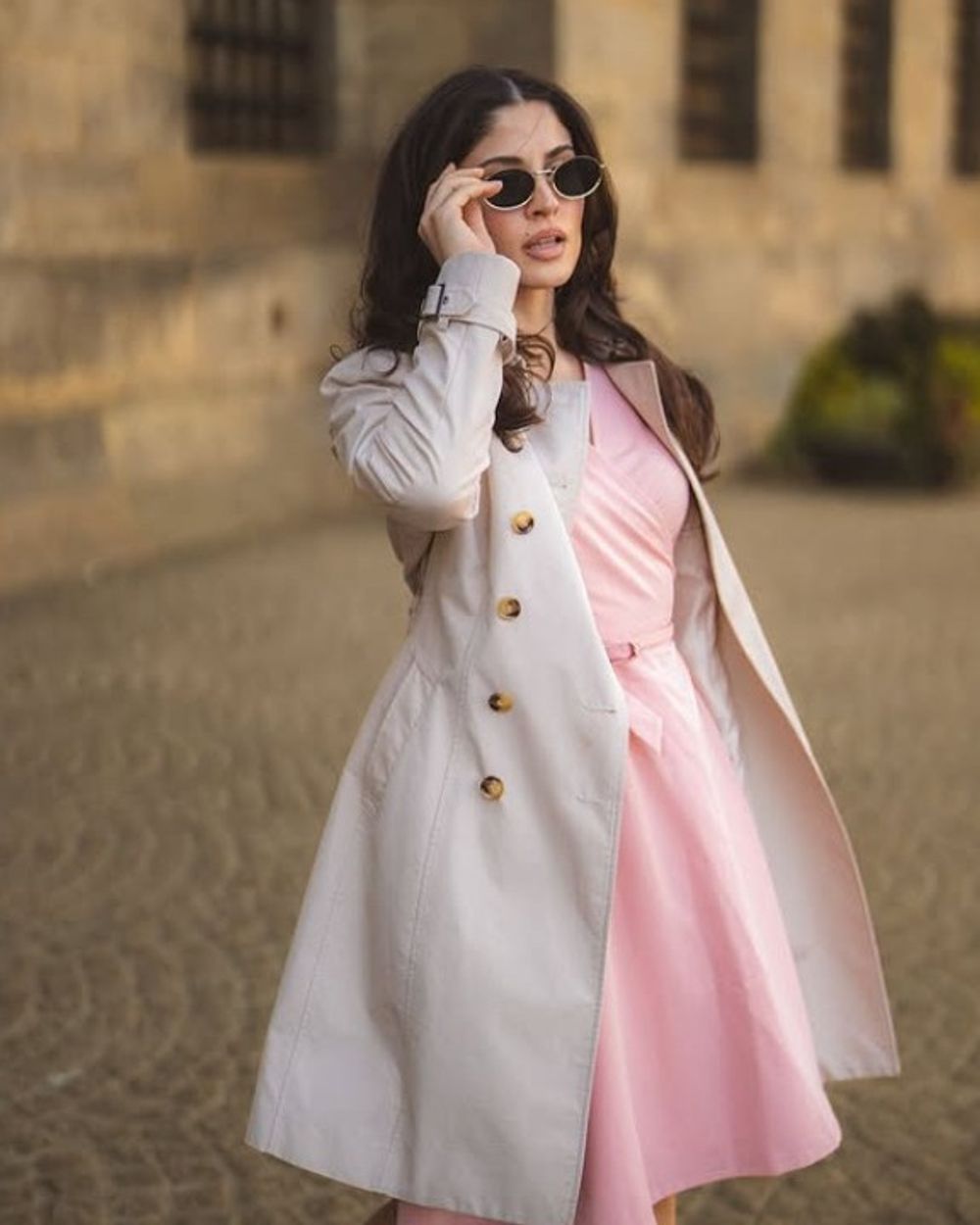 Beige Trench Coat with Pink Dress | Sumissura