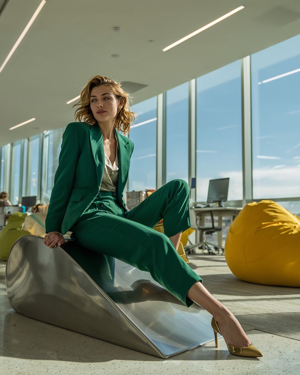 Traje Poderoso Verde Esmeralda con Blusa Crema | Sumissura