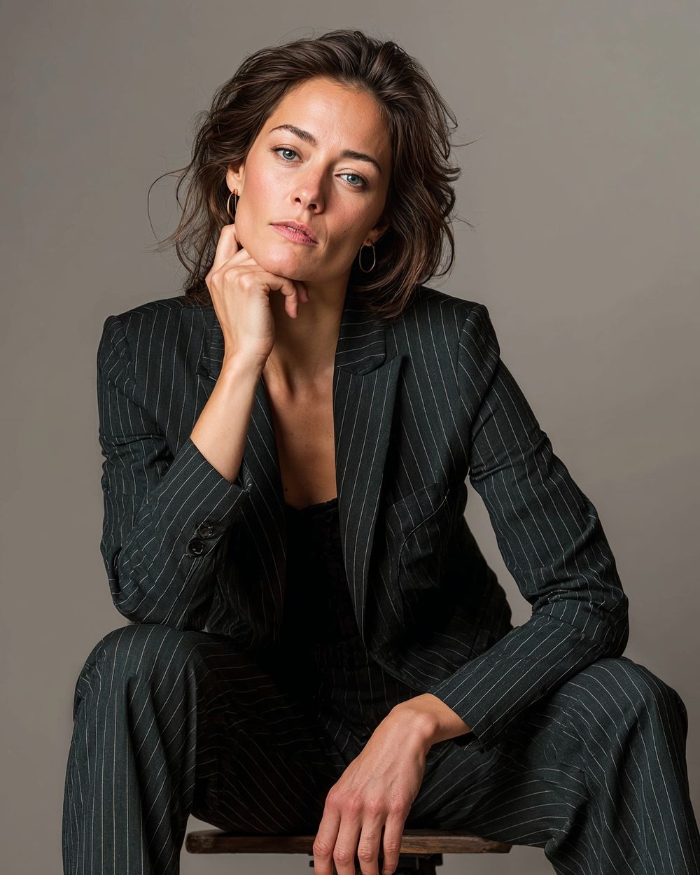 Dark Pinstriped Business Suit with Black Turtleneck | Sumissura