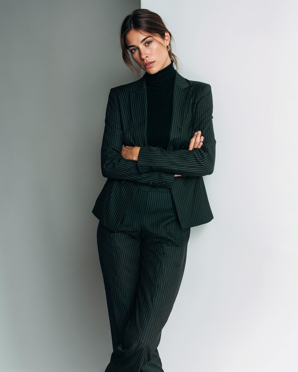Dark Pinstriped Business Suit with Black Turtleneck | Sumissura