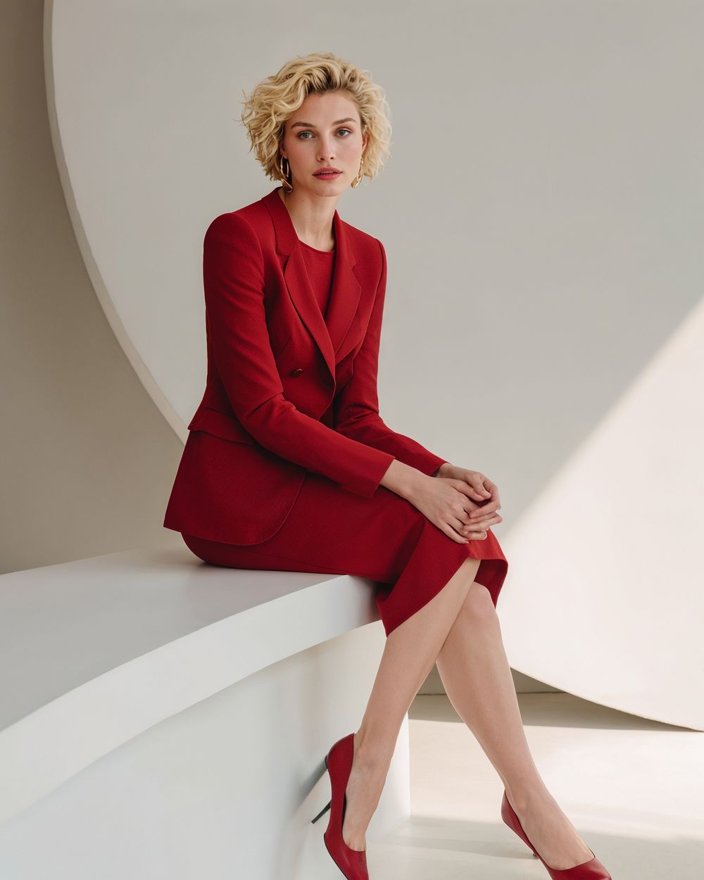 Bright Red Business Skirt Suit with Matching Top | Sumissura