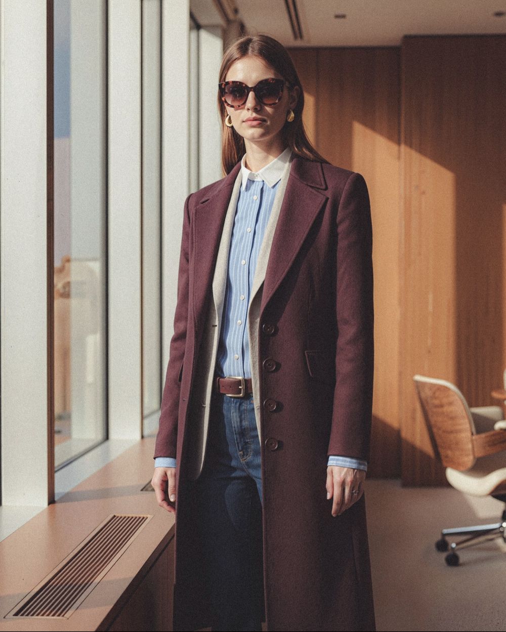 Burgundy Wool Overcoat with Tailored Fit | Sumissura