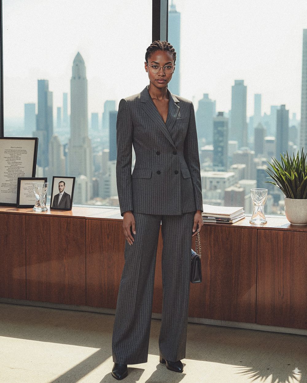 Abrigo de Lana Gris Carbón Cruzado con Pantalones Negros | Sumissura