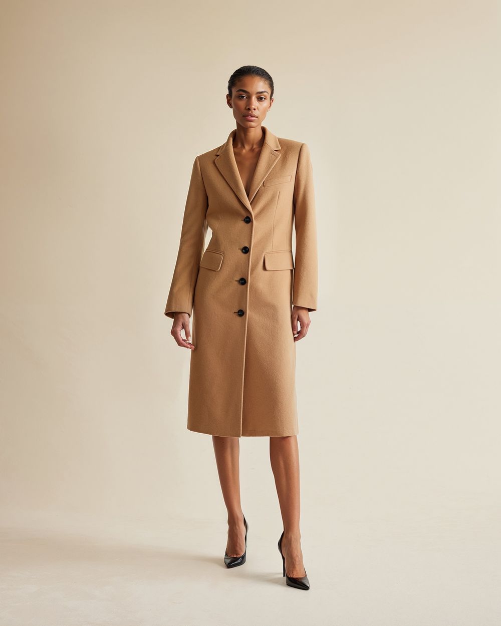 Grey Wool Coat with Black Turtleneck and Wide-Brim Hat | Sumissura