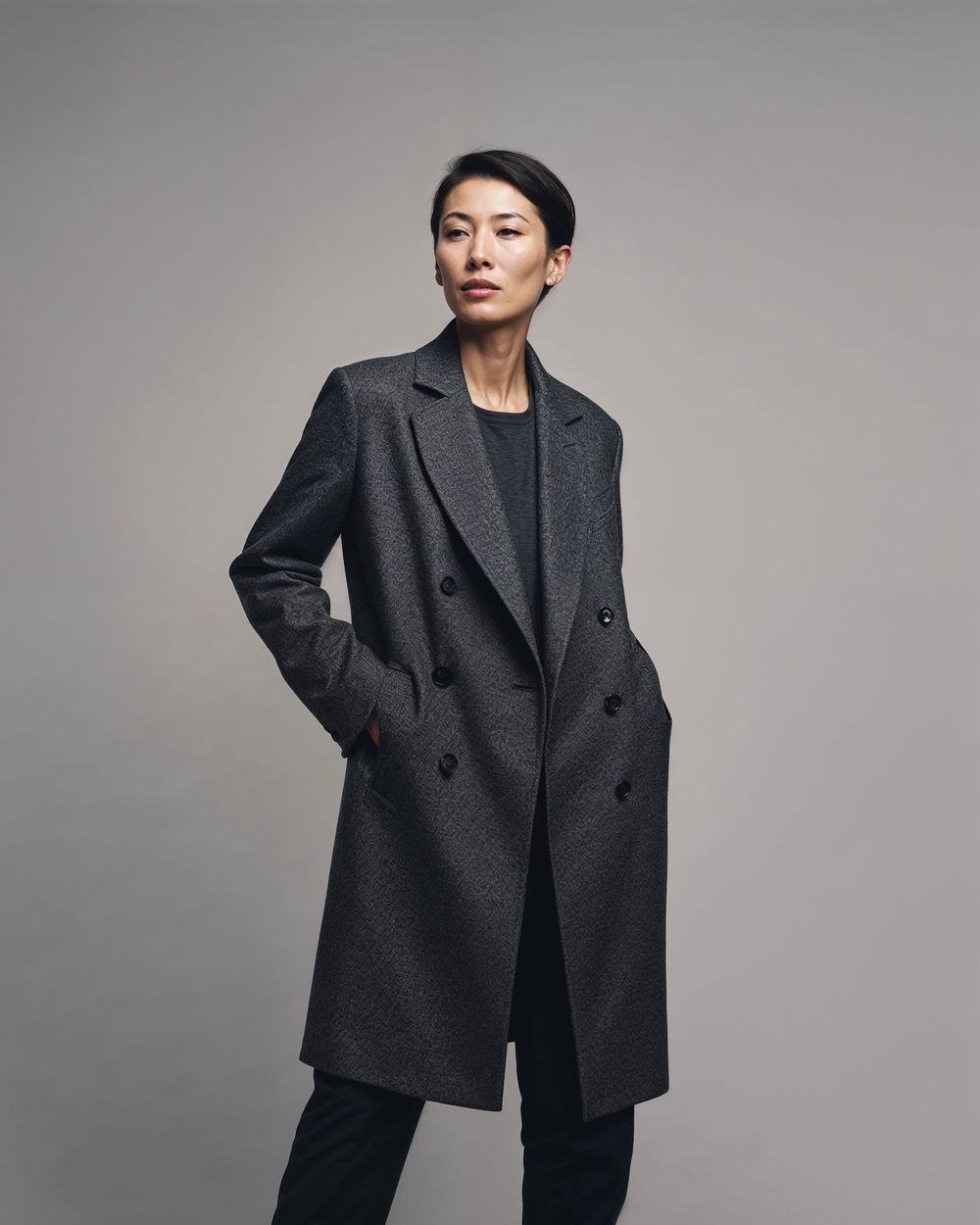 Burgundy Double-Breasted Wool Coat with Black Turtleneck | Sumissura