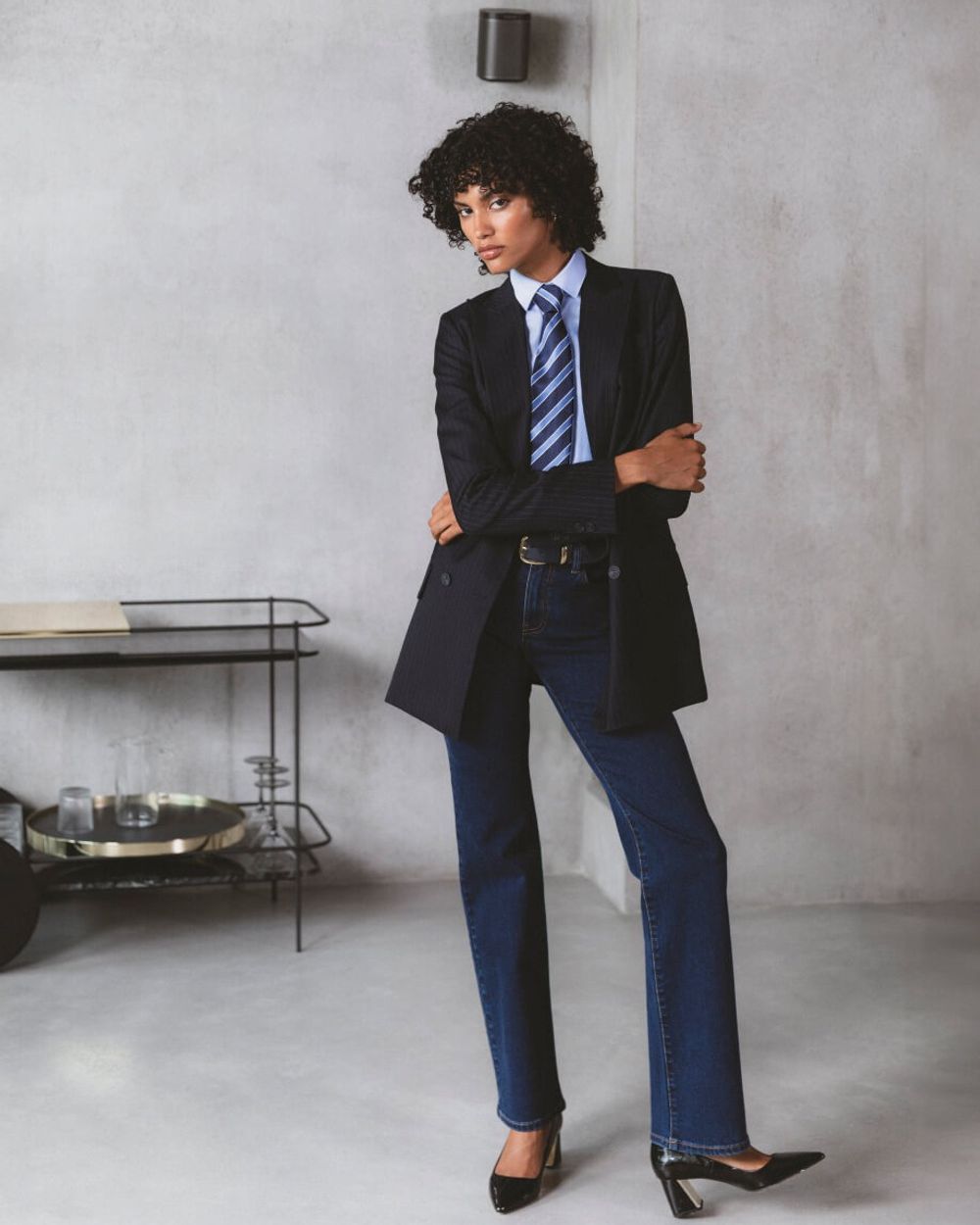 Blazer Azul Marino a Rayas con Camisa Azul y Corbata a Rayas | Sumissura