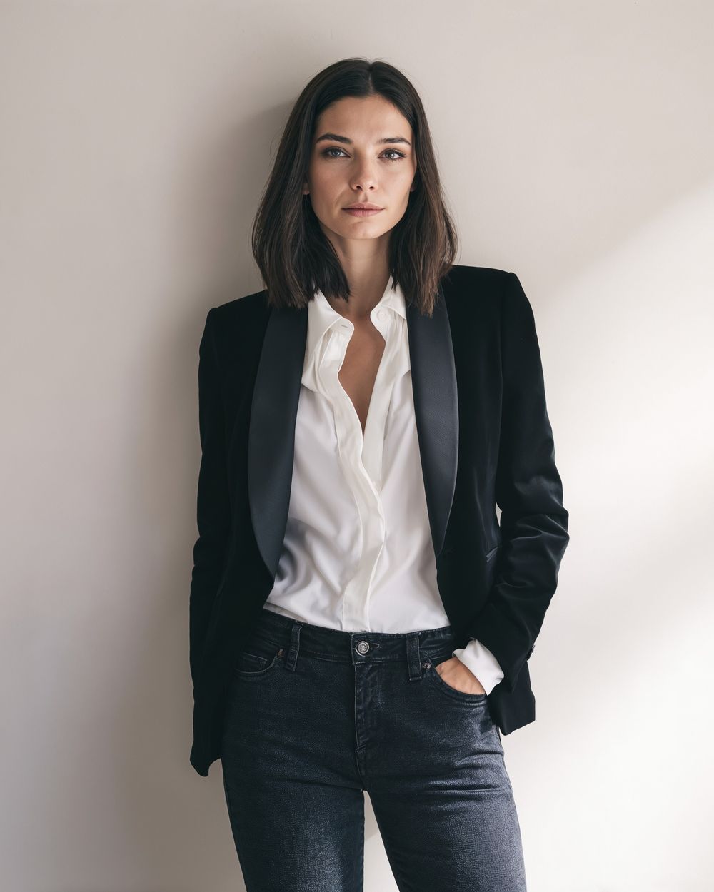 Onyx black velvet essential Tuxedo Jacket with shawl lapels