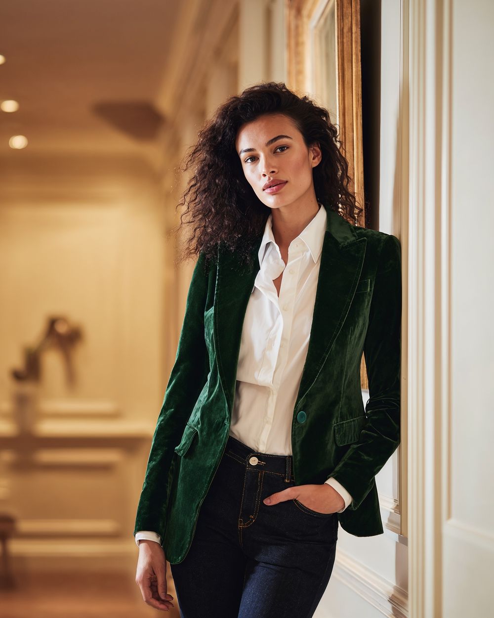 Blazer Verde Bosque con Camisa Blanca y Jeans | Sumissura