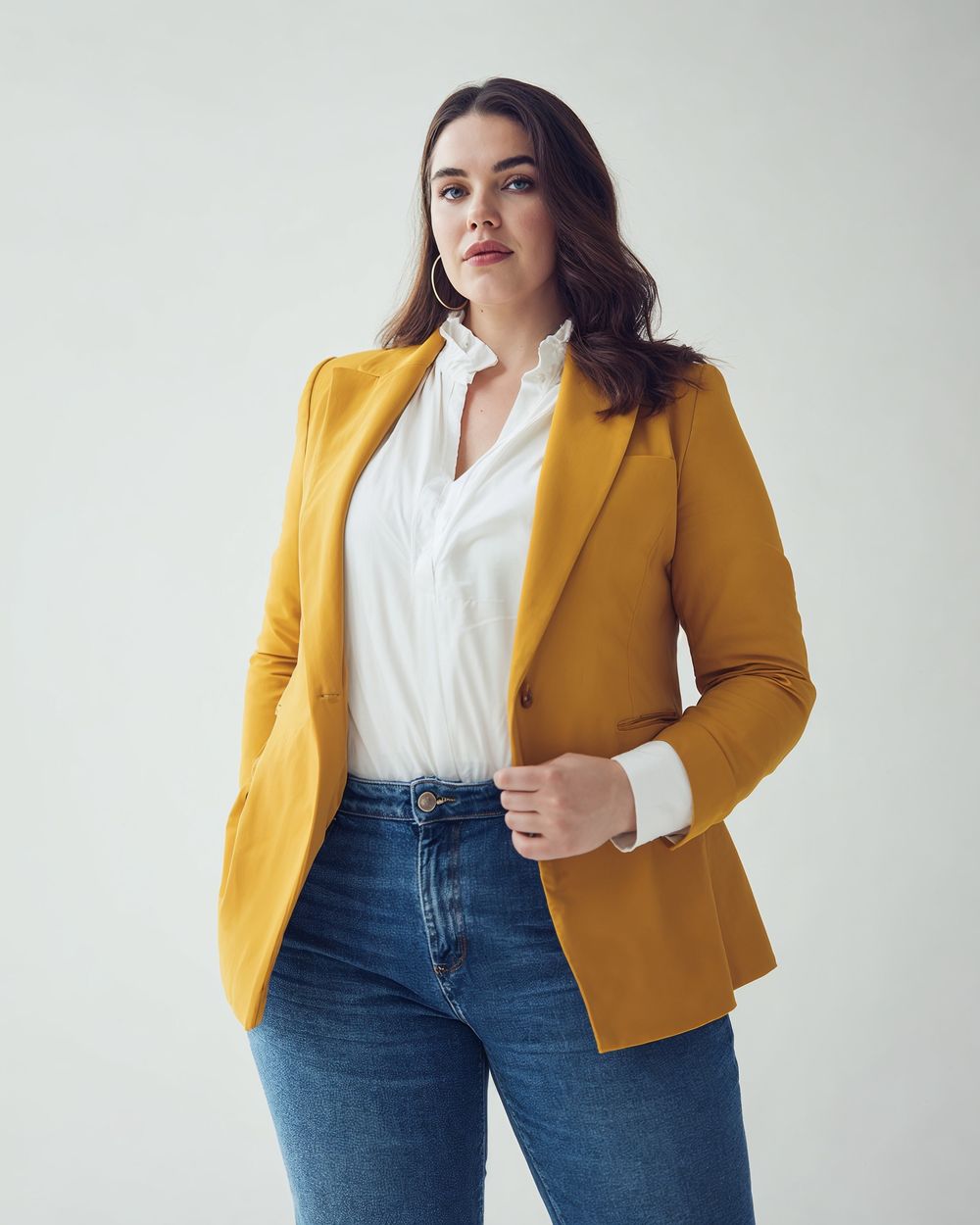 Mustard Blazer with White T-Shirt and Jeans | Sumissura
